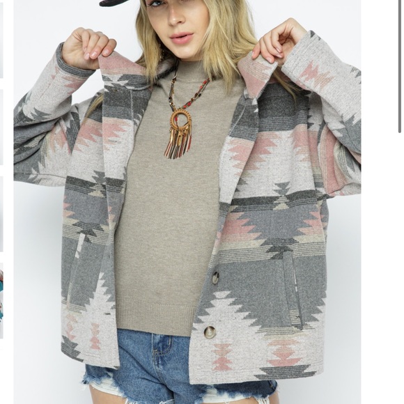 Blue B Collection | Jackets & Coats | New Pink Grey Aztec Print With ...